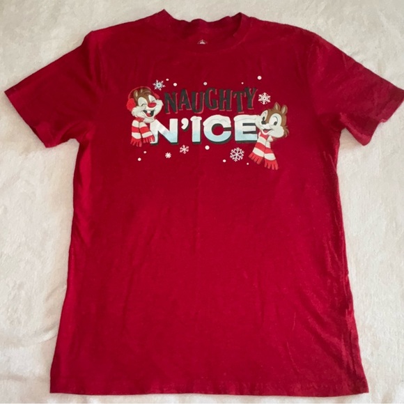 Disney | Shirts & Tops | Disney Chip And Dale Red Shirt With Naughty Or ...